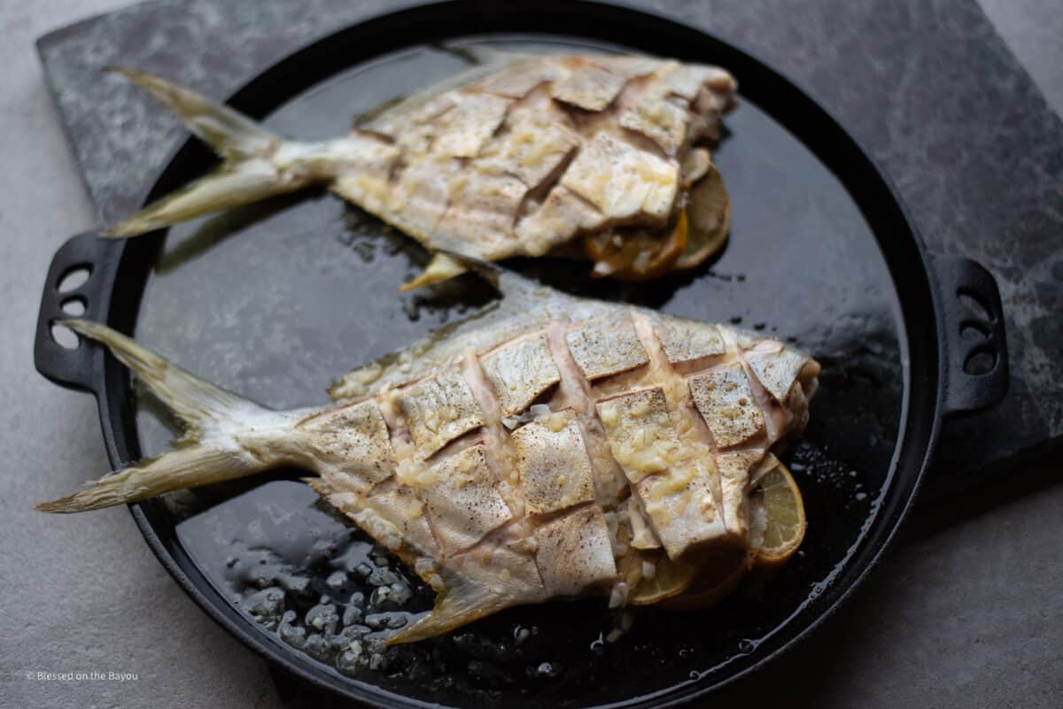 The Best Whole Baked Pompano with Lemon Sauce